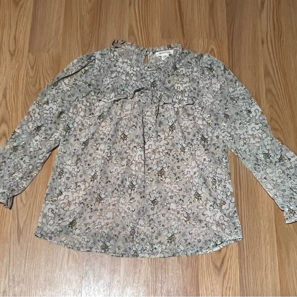 Monteau | Tops | Monteau Womans Long Sleeve Sheer Floral High Neck Top ...